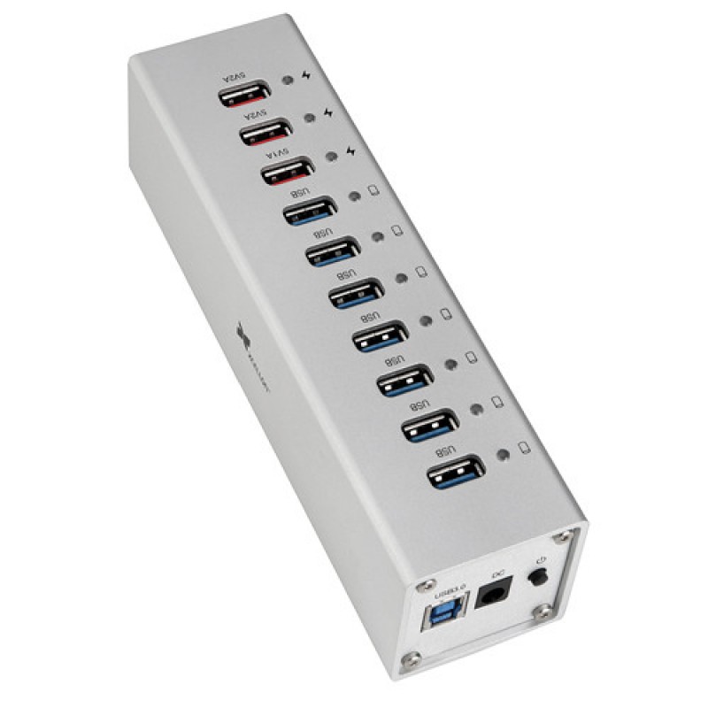 Xcellon 10-Port Powered USB 3.0 Aluminum Hub with 3 Dedicated USB ...