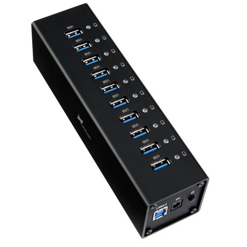 Xcellon 10-Port Powered USB 3.0 Aluminum Hub (Black)