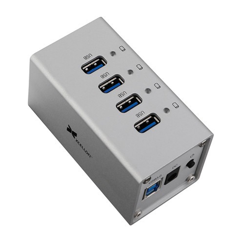 Xcellon 4-Port Powered USB 3.0 Aluminum Hub (Silver)